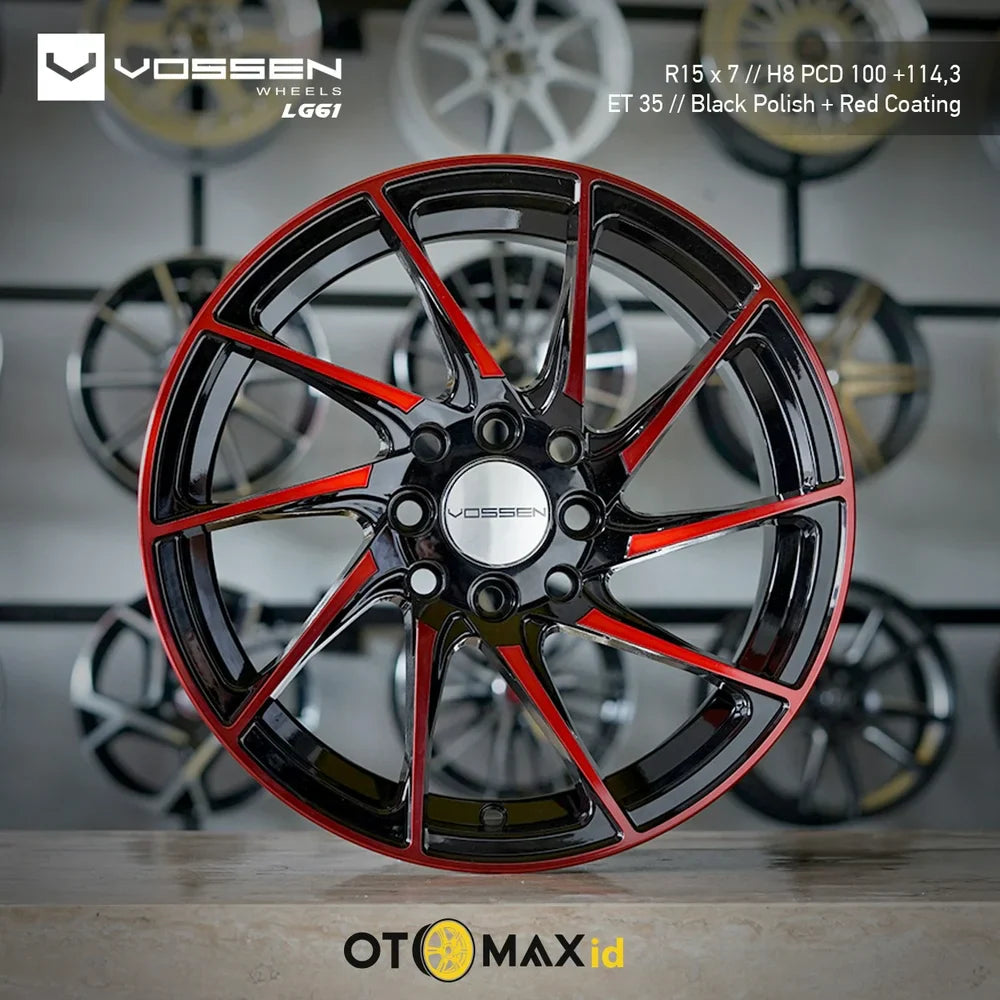 Velg Mobil Vossen LG61 Ring 15 Black Polish Red Coating | Otomax Store – Otomax Store : Jual ...