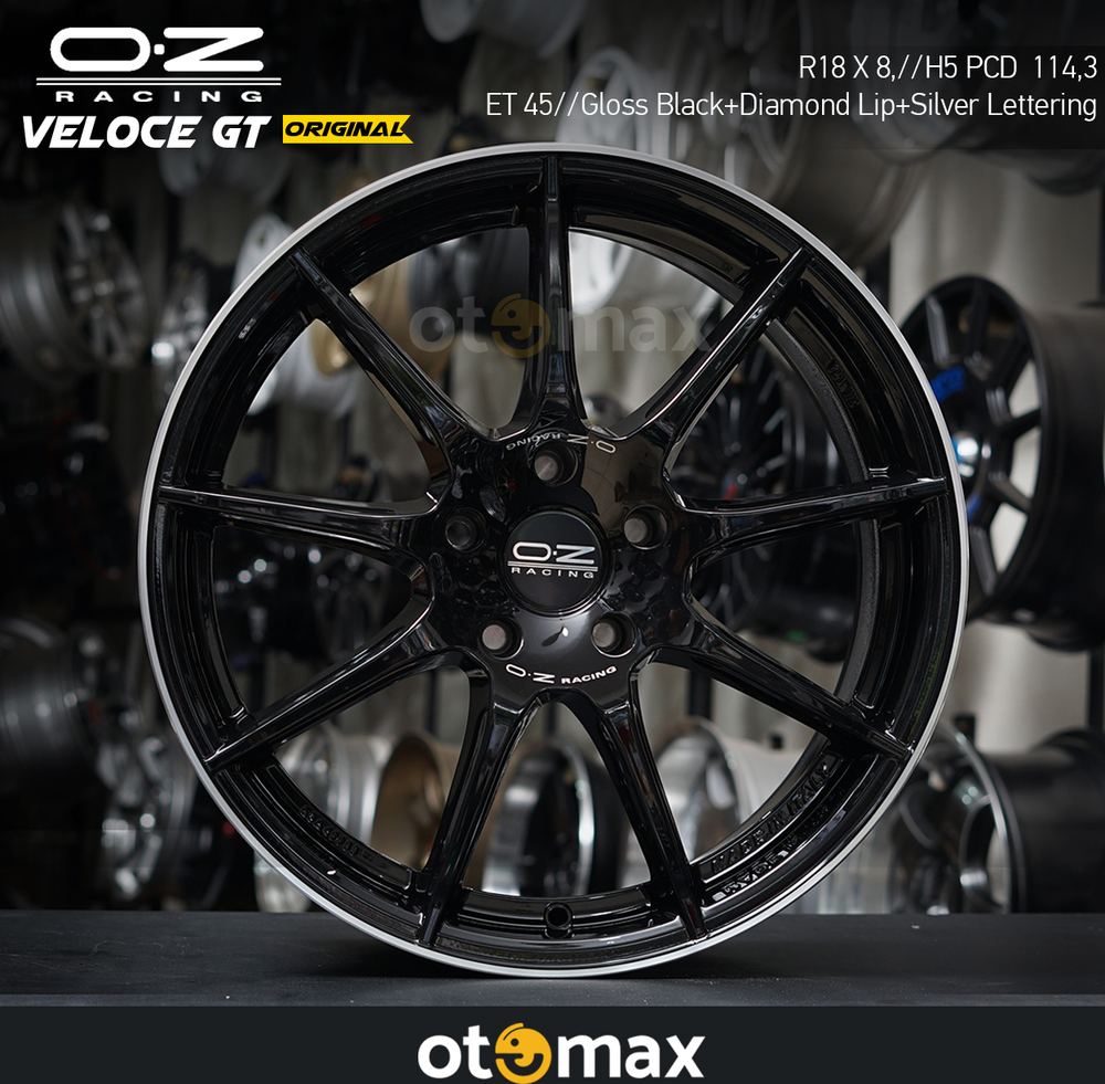 Velg Mobil Oz Original Veloce GT Ring 18 Gloss Black Diamond Lip Silver ...