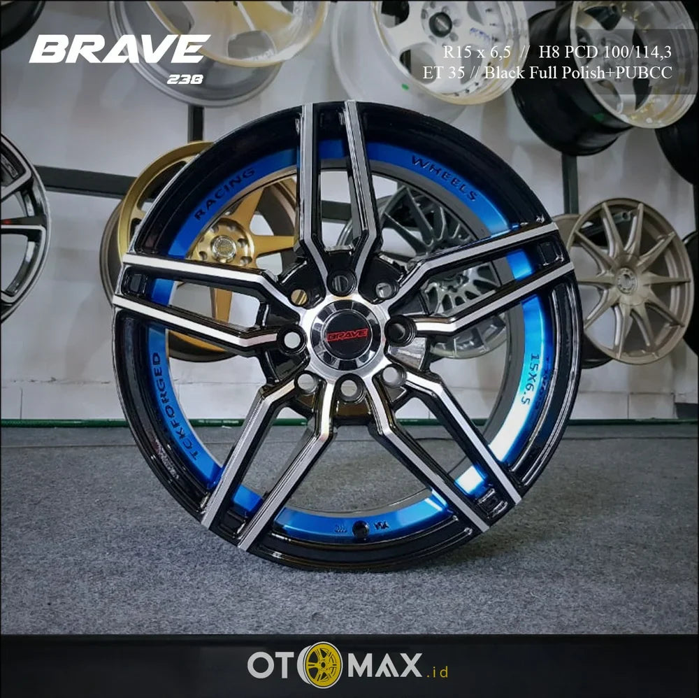 Velg Mobil Brave 238 15 Inci - Black Full Polish & Blue Clear Coat ...