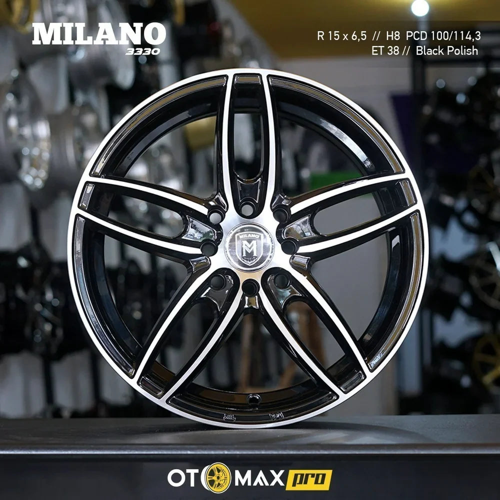 Velg Mobil Black Polish Milano 3330 Ring 15 | Desain Sporty dan Elegan ...